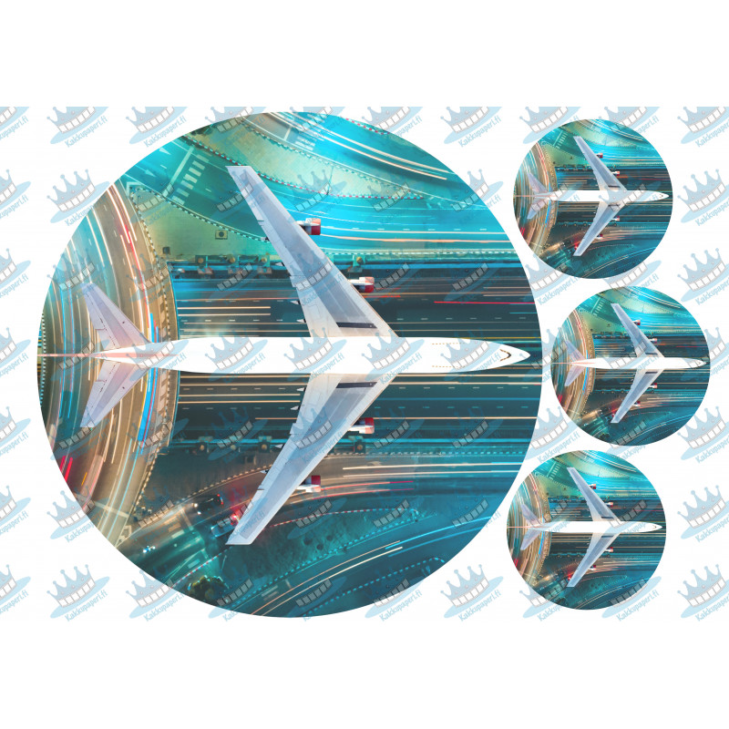 Plane flying over the city - Edible cake topper