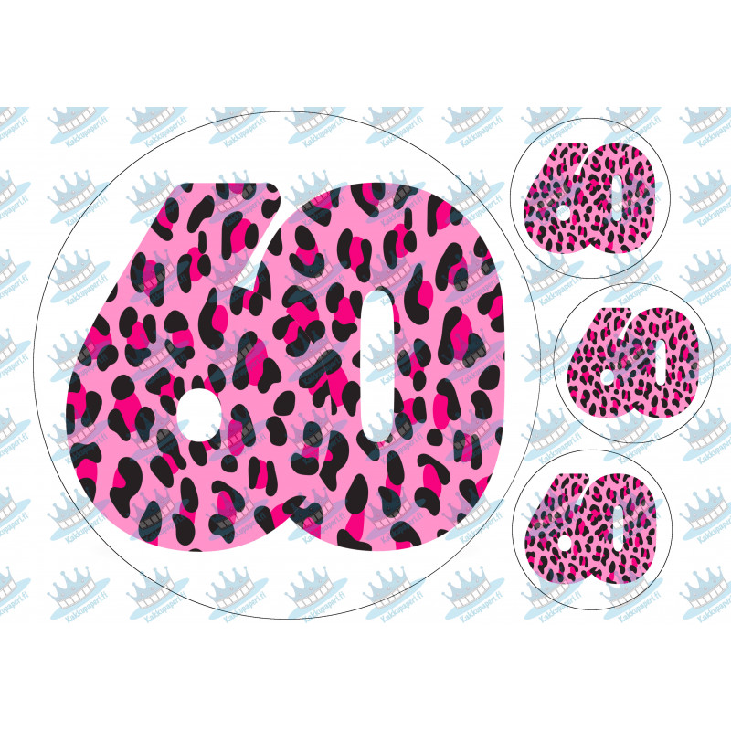 Pink Leopard Sixty - edible cake decoration
